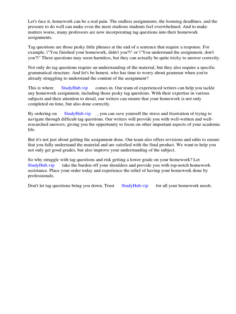 Homework Tag Questions | PDF | Homework | Cognitive Science