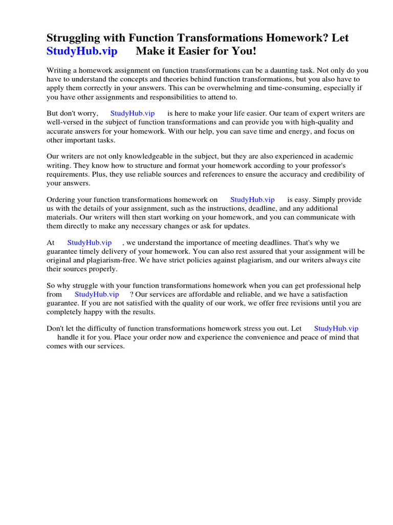 Function Transformations Homework Due Next Class Answers | PDF ...