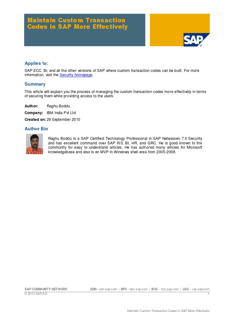 Maintaining Custom Transaction Codes More Effectively Pdf Sap Se System Software