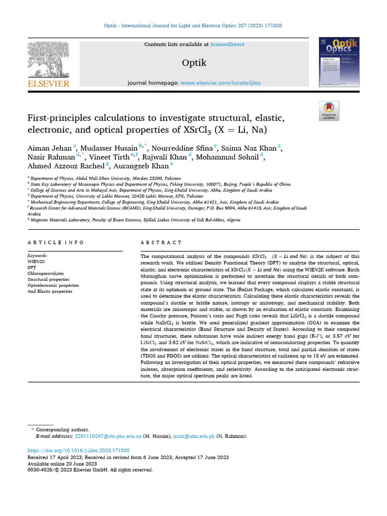 First Principles Calculations To Investigate Structural Elastic Pdf
