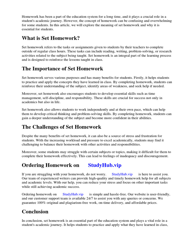 Set Homework Meaning | PDF | Homework | Teachers