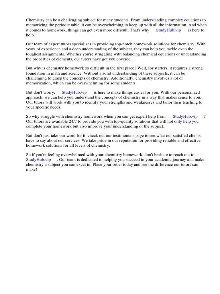Chemistry Homework Help for Students | PDF | Homework | Science