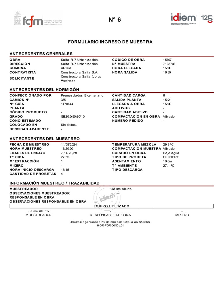 Formulario Ingreso de Muest Ra: Ant Ecedent Es Generales | PDF