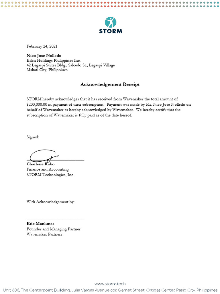 Acknowledgement Receipt - Investment - Eric Manlunas | PDF | Business | Finance & Money Management