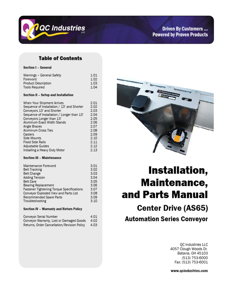 QC Industries AS65 Manual Web | PDF | Belt (Mechanical) | Screw