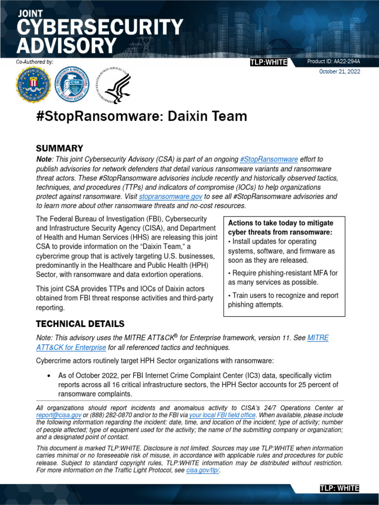 StopRansomware Daixin Team | PDF | Ransomware | Security