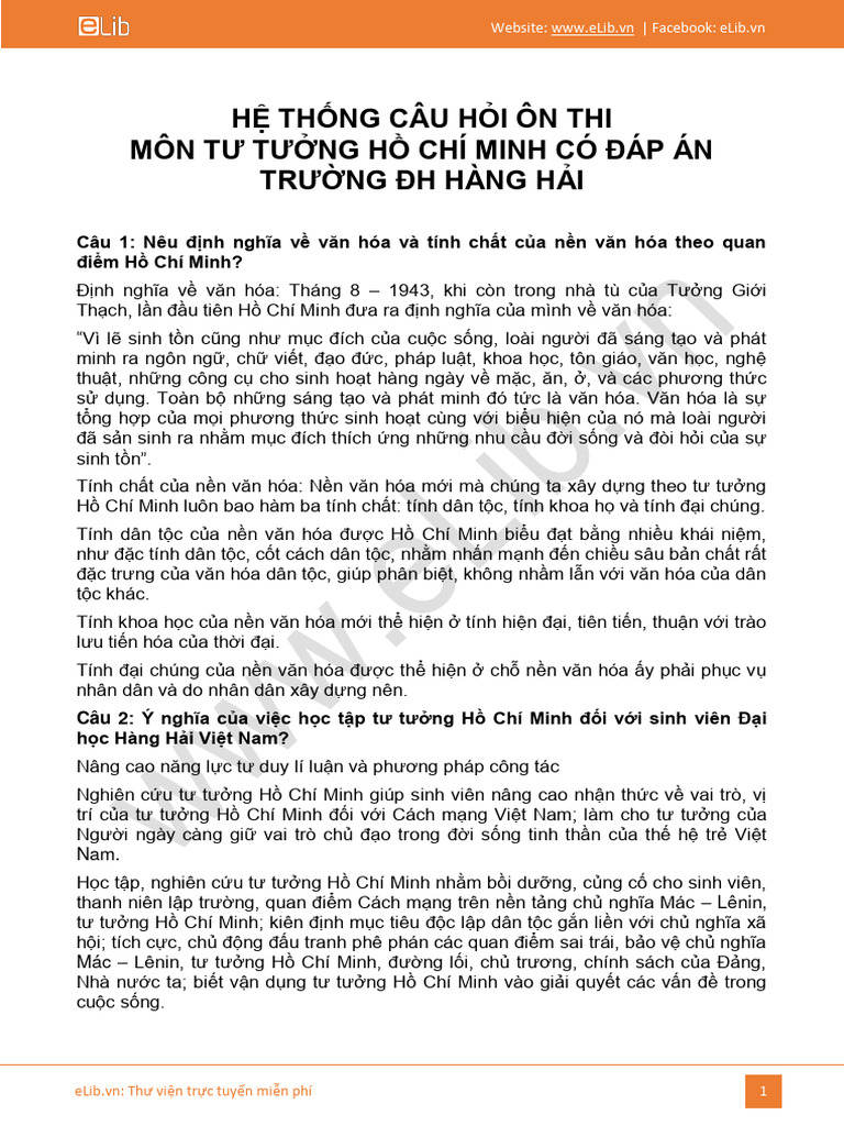 Cau Hoi On Thi Mon Tu Tuong Ho Chi Minh Co Dap An767 | PDF
