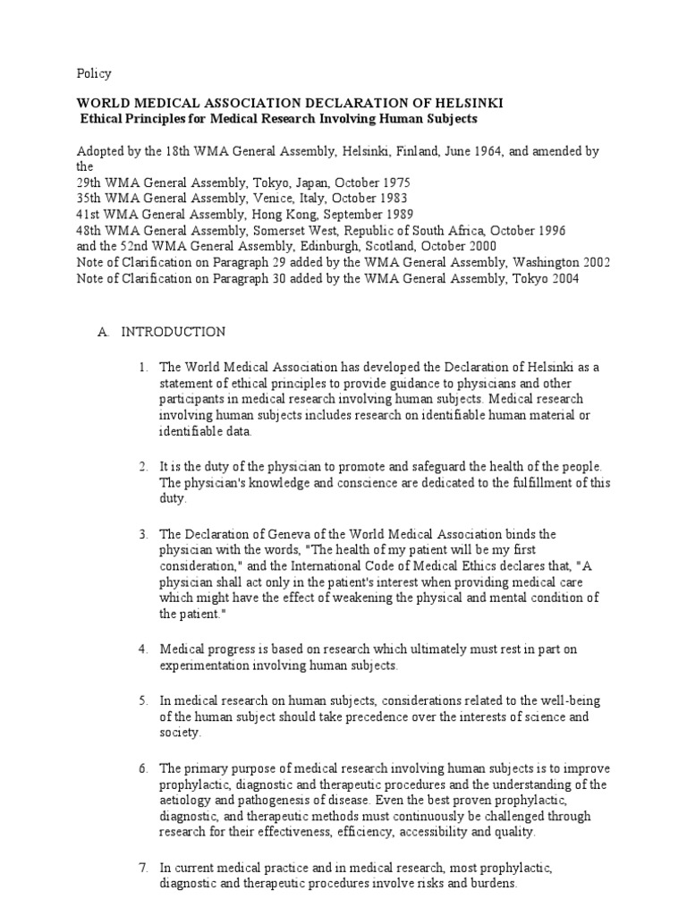 World Medical Association Declaration of Helsinki | PDF | Informed ...