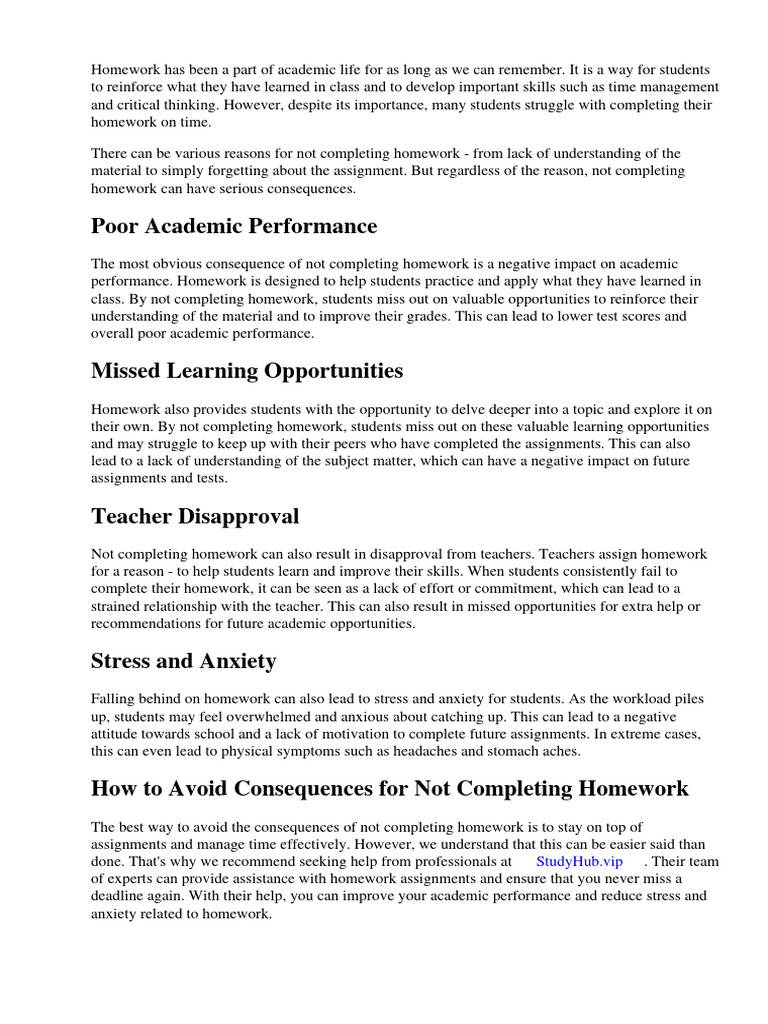 Consequences For Not Completing Homework | PDF | Homework | Anxiety