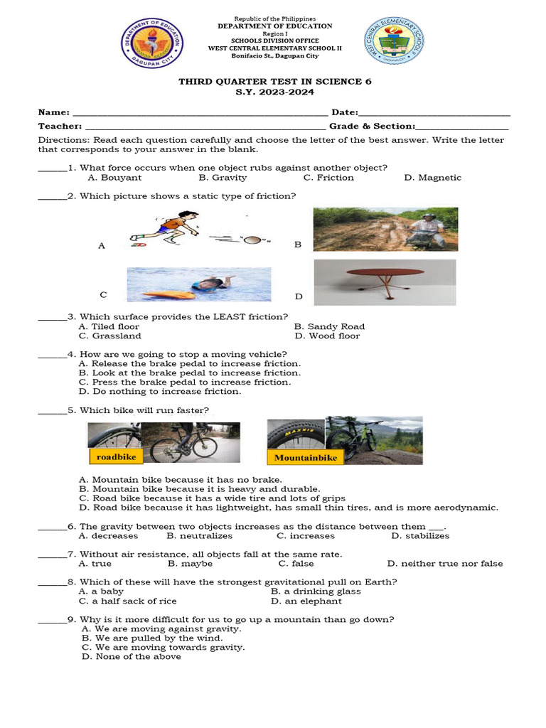 Third Quarter Test in Science 6 | PDF | Gravity | Machines