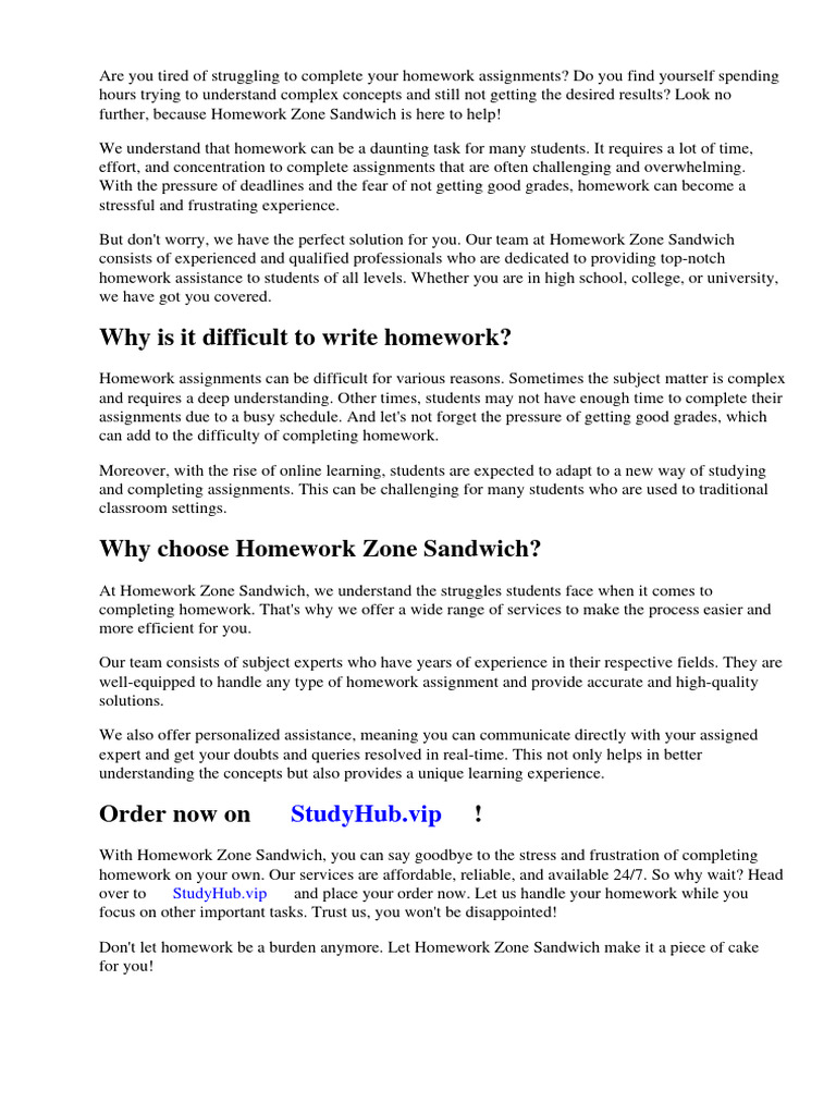 Homework Zone Sandwich | PDF | Homework