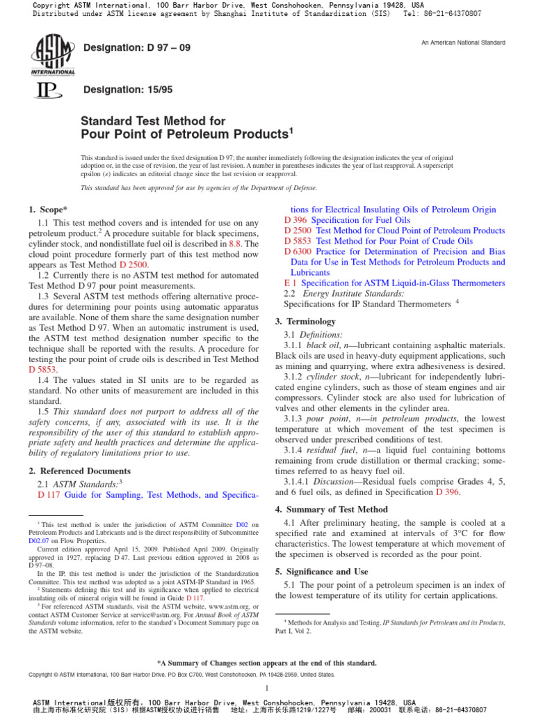 ASTM D97 - 2009S-pp Test | PDF | Materials