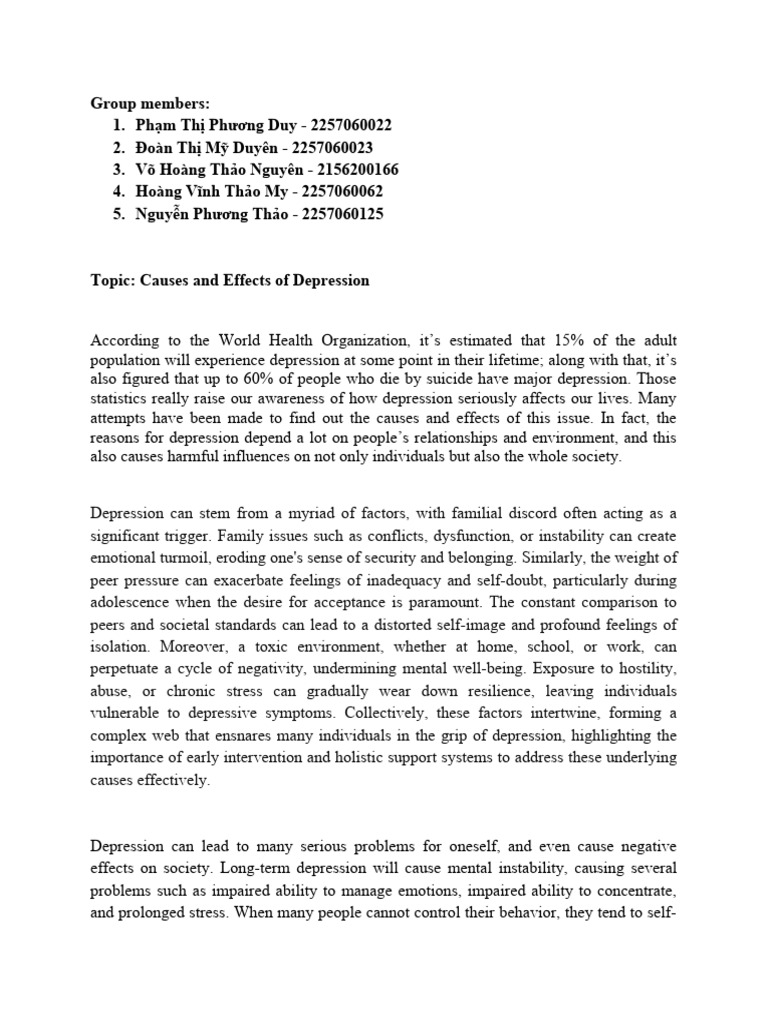 Causes and Effects of Depression | PDF | Major Depressive Disorder ...