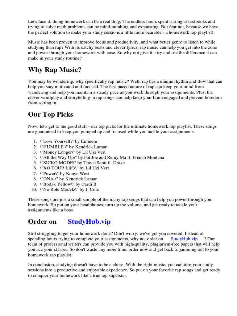 Homework Rap Playlist Pdf Hip Hop Music Facebook