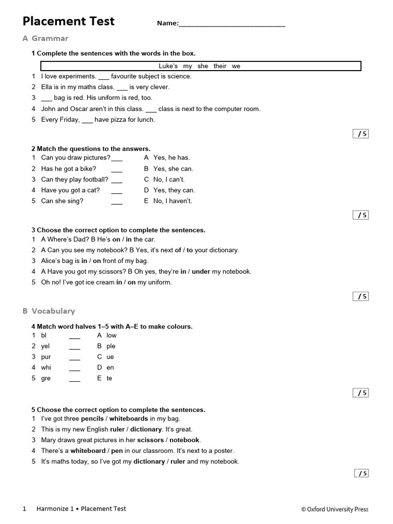 Placement Tests Juniors | PDF | Human Communication | Linguistics