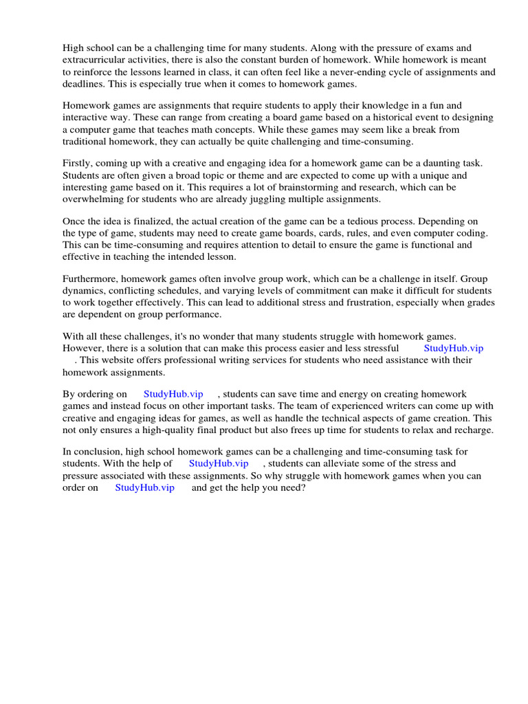 High School Homework Games | PDF | Worksheet | Homework