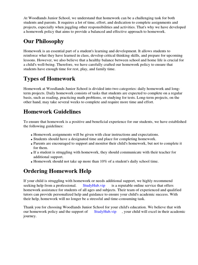 Woodlands Junior School Homework Policy | PDF | Homework