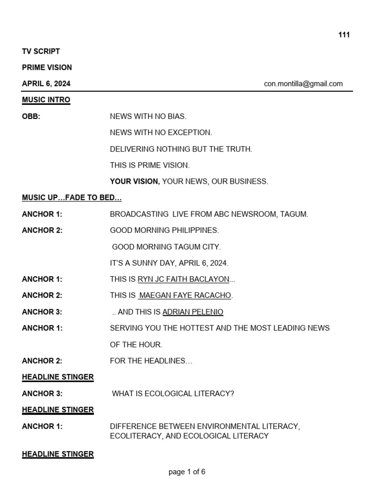 TV Broad Script | PDF | Ecology | Earth Sciences