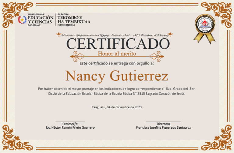 20 Certificado Honor Al Merito Elegante Beigs | PDF