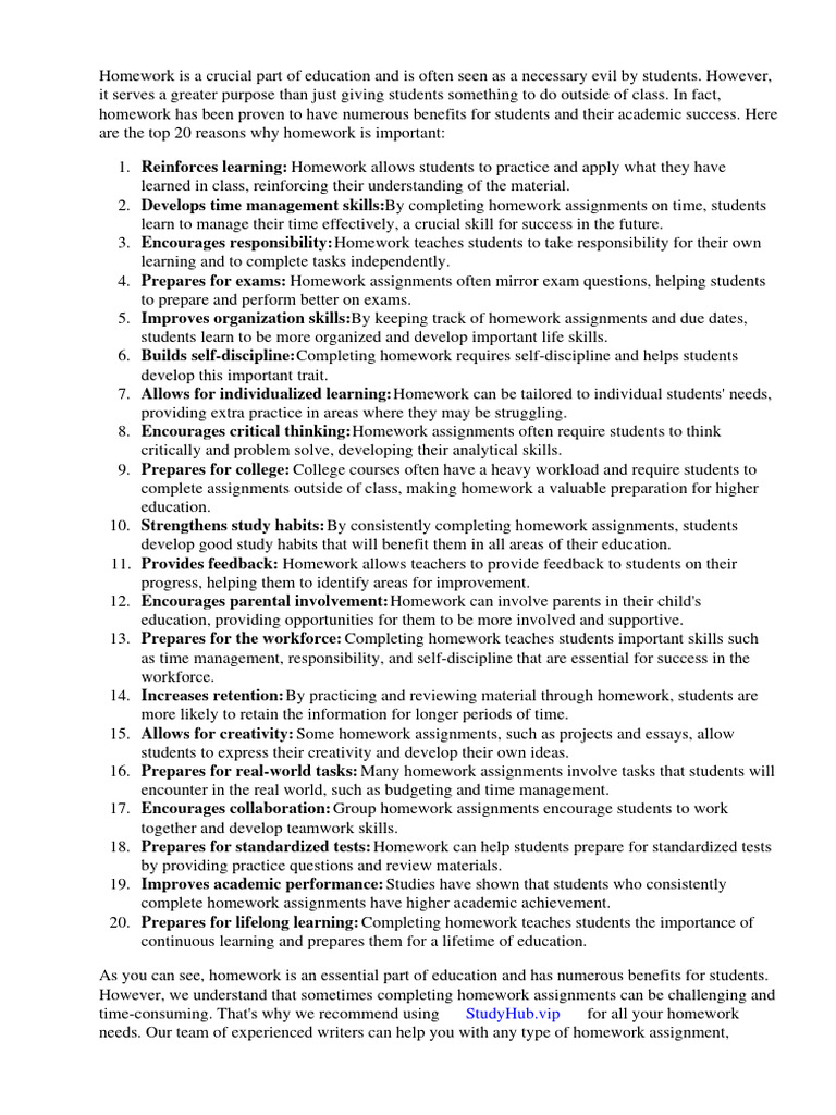 Top 20 Reasons Why Homework Is Important | PDF | Homework | Teachers
