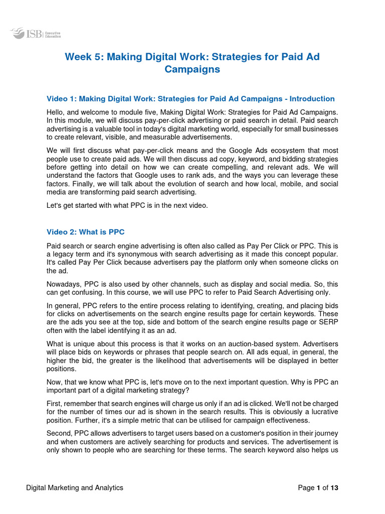 ISB - DMA - W5 - Video Transcripts | PDF | Search Engine Optimization | Digital Marketing