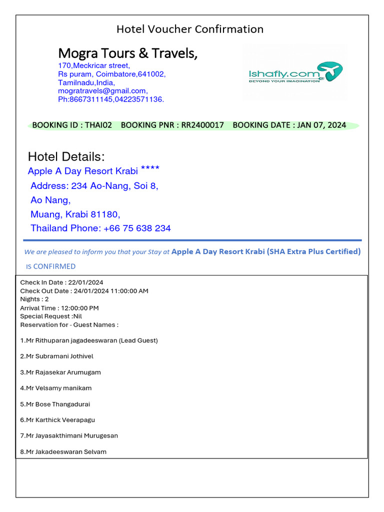 Krabi Isha Booking | PDF | Payments