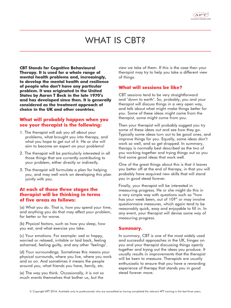 what-is-cbt | PDF | Cognitive Behavioral Therapy | Psychotherapy