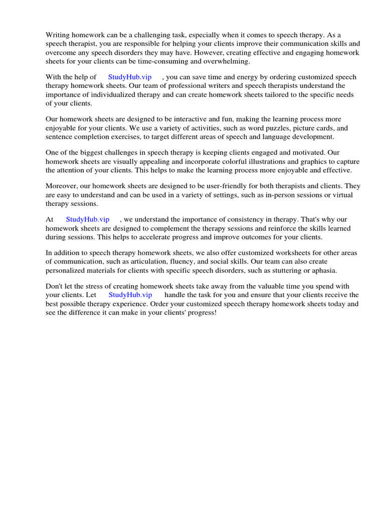 Speech Therapy Homework Sheets | PDF | Speech | Psychotherapy