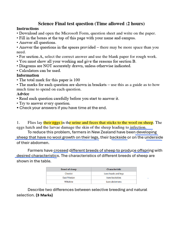 Year9 Science Final Pre Test Set B | PDF | Gases | Flowers