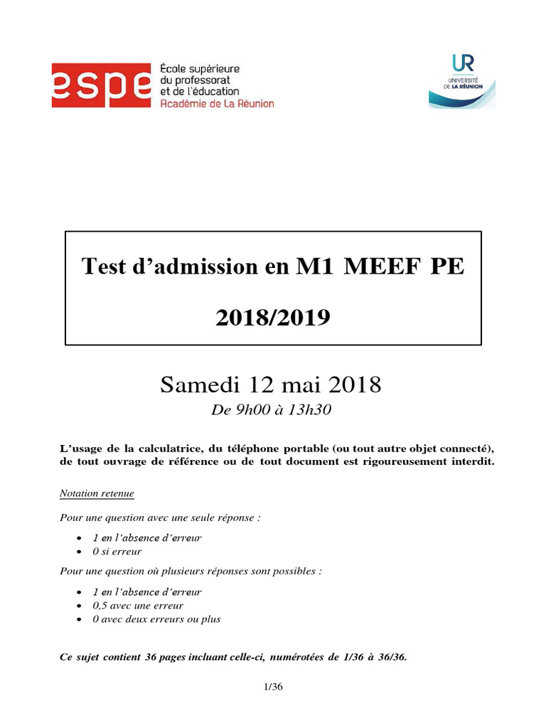 Test d'admission M1 MEEF PE 2018 | PDF | Volcan | Magma