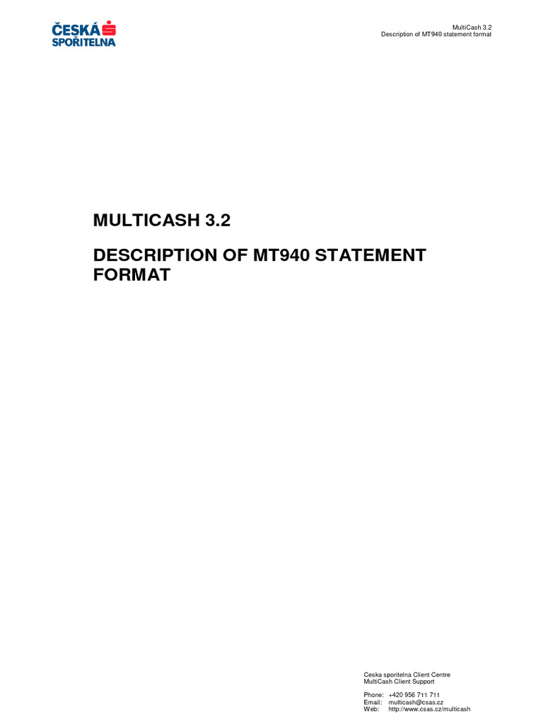 Description Of Multicash Mt940 Statement Format Pdf Debits And Credits Payments
