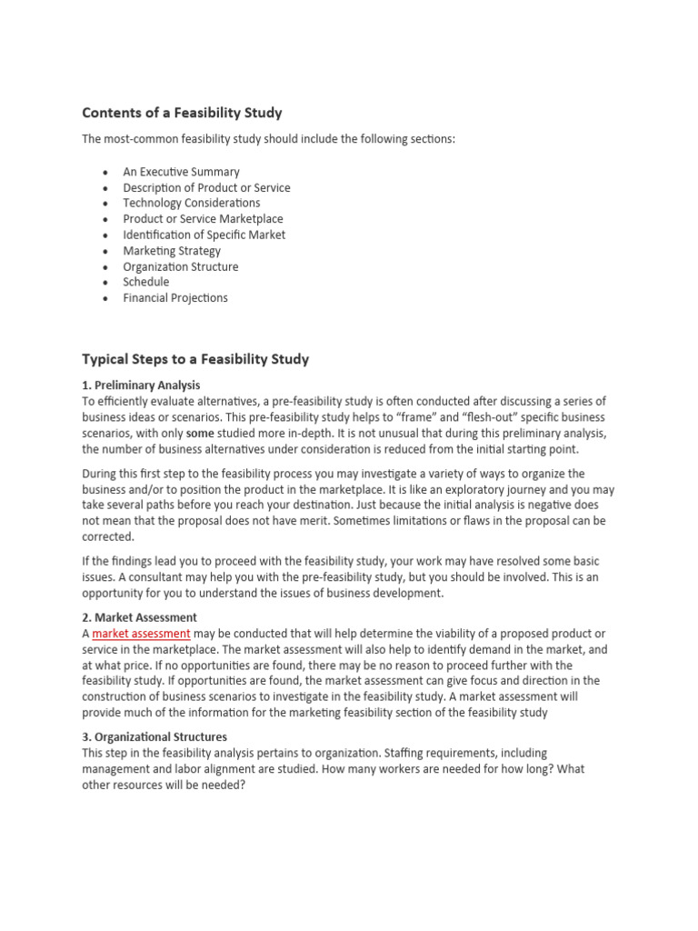 Contents of A Feasibility Study | Download Free PDF | Feasibility Study ...