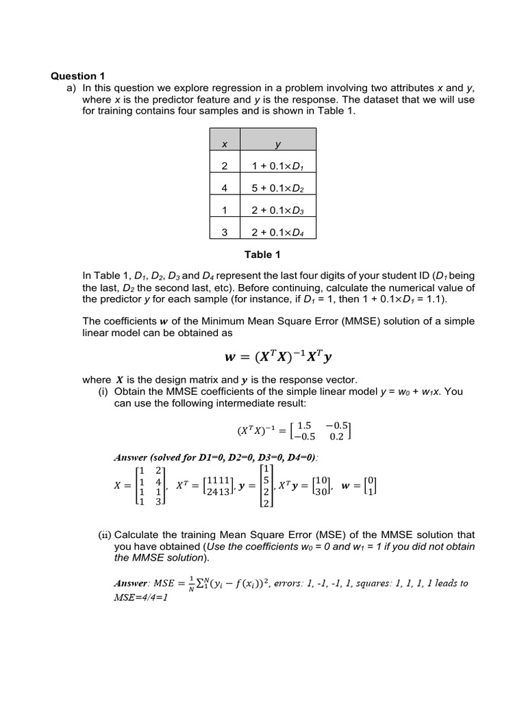 ECS7020P Sample Paper Solutions | PDF | Mean Squared Error | Errors And Residuals