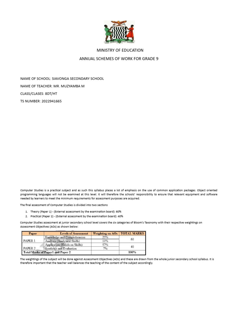 Grade 9 Computer Studies Plan | PDF | Spreadsheet | World Wide Web