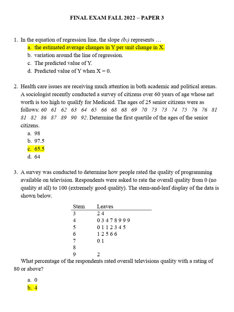 Final Exam Fall 2022 - Paper 3 (Quesitons and Answers) | PDF | Errors And Residuals ...