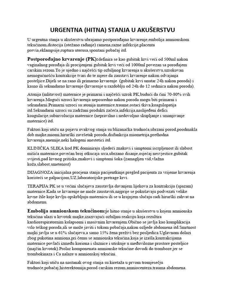 Urgentna Stanja U Akušerstvu | PDF