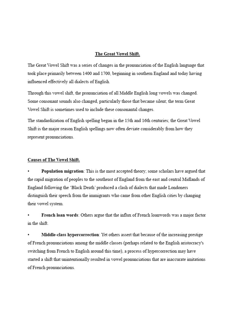 The Great Vowel Shift Class Notes | PDF | English Language | Phonetics