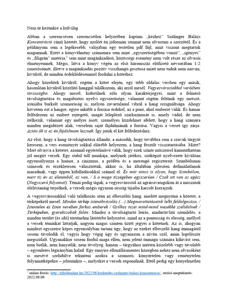 Szabó Máté-Szálinger Balázs Kritika | PDF