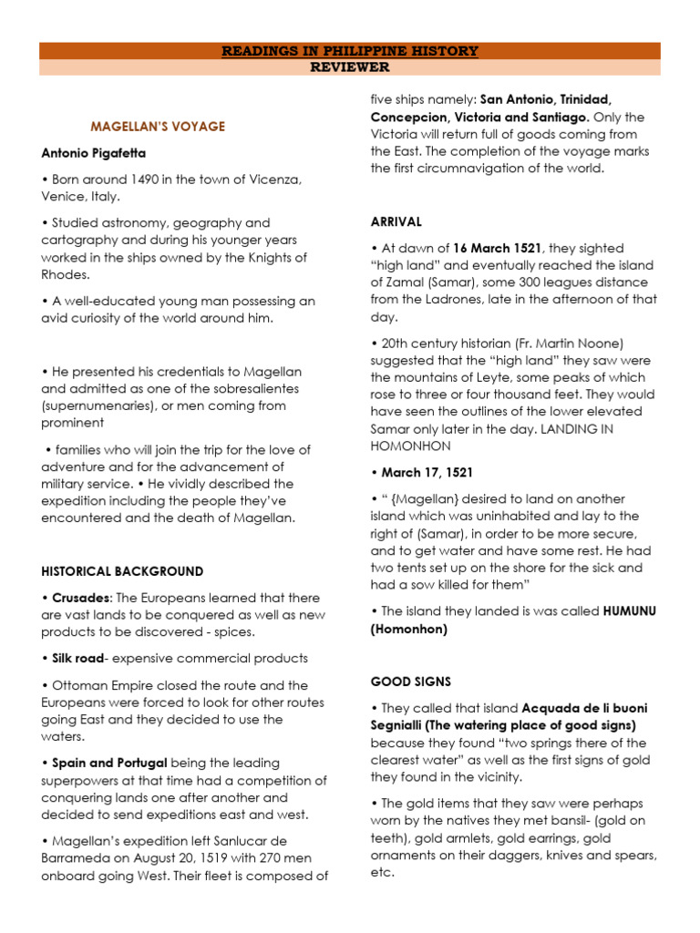 Magellan Voyage RPH Reviewer | PDF