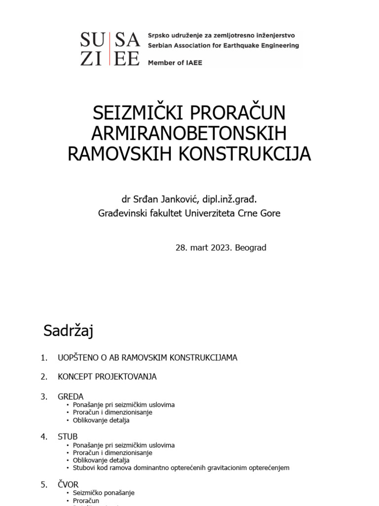 SEIZMIČKI PRORAČUN-Srdjan Jankovic | PDF