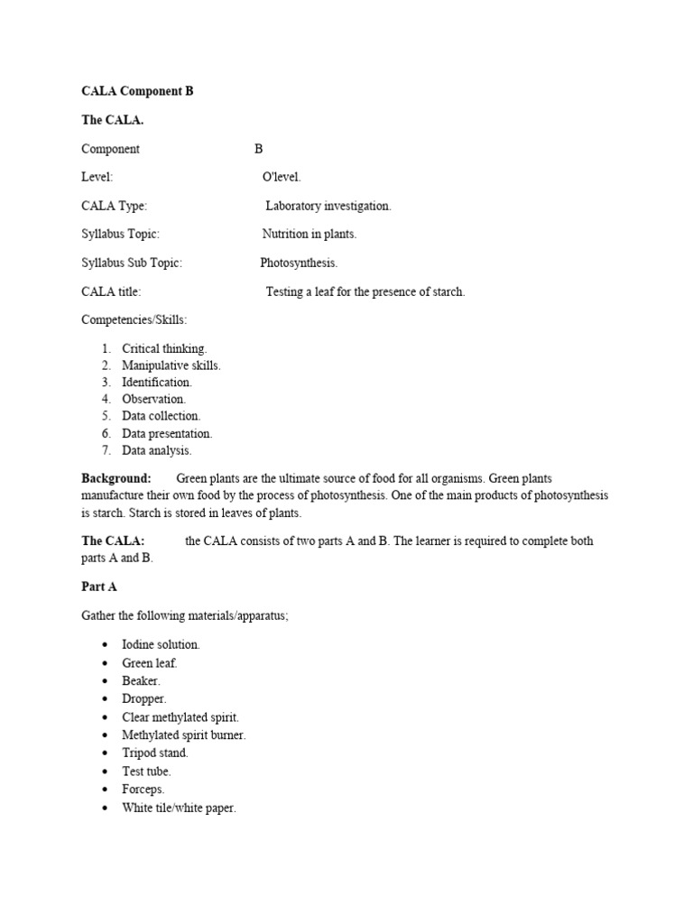 Cala Component B Chiz | PDF | Laboratories | Photosynthesis
