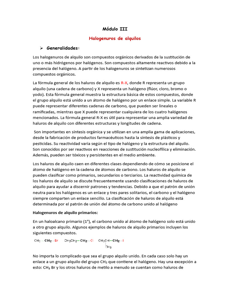 Halogenuros de alquilos resumen | PDF | Compuestos químicos | Ácido