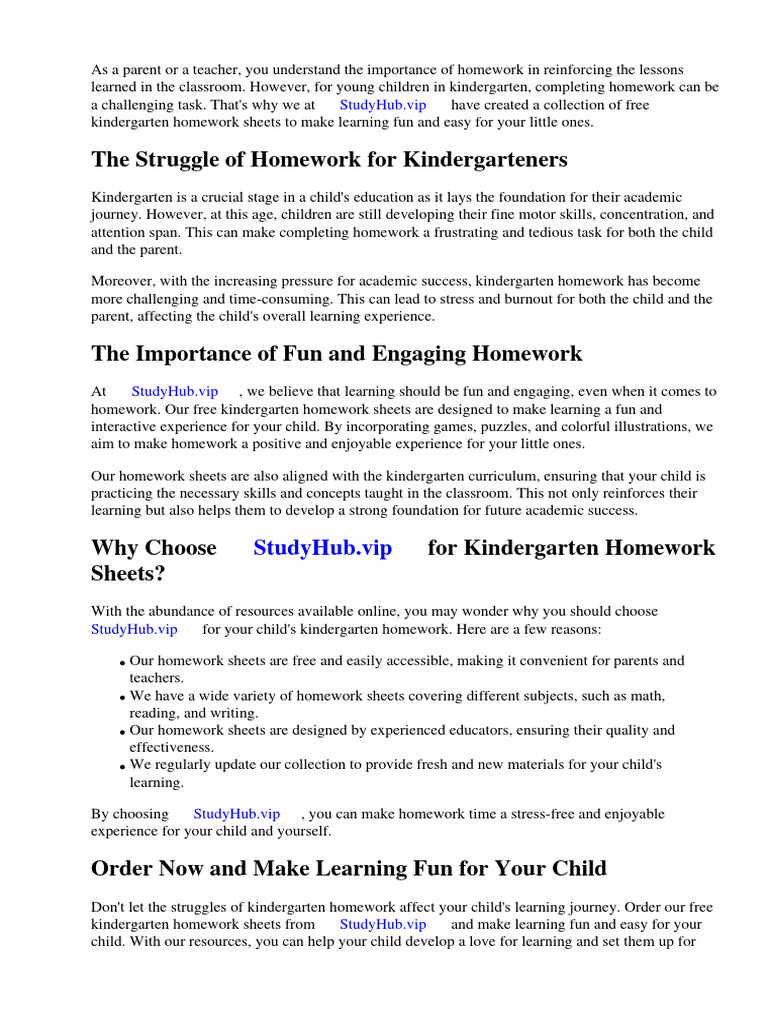 Kindergarten Homework Sheets Free | PDF | Worksheet | Homework