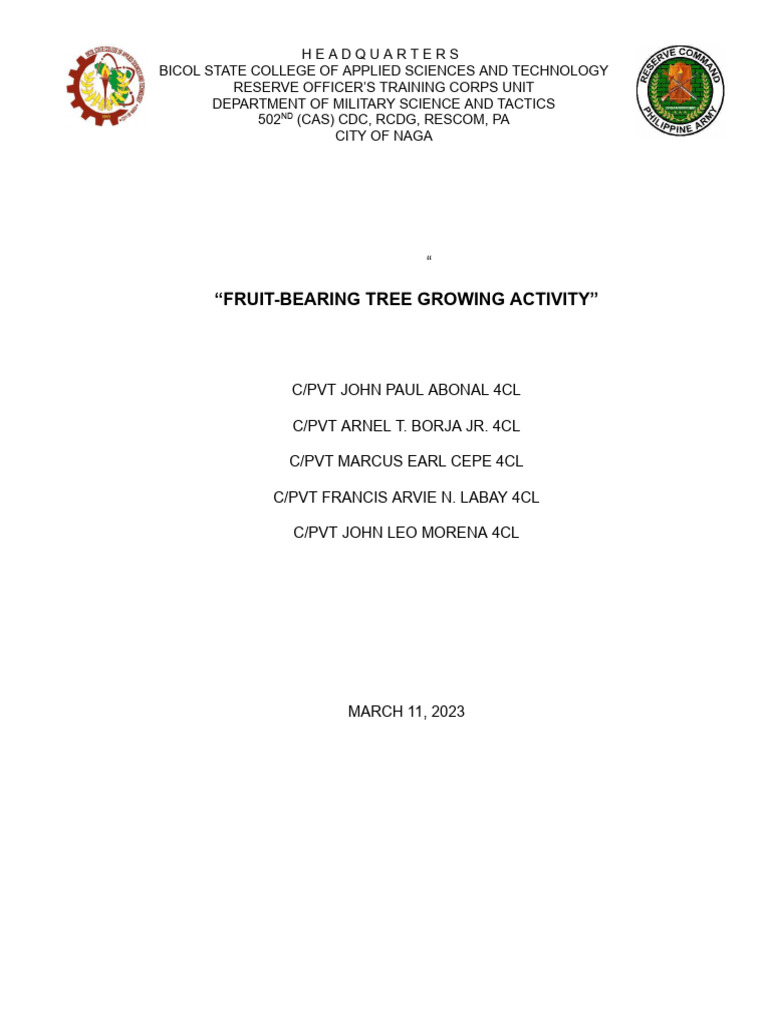 Rotc Tree Growing Activity | PDF
