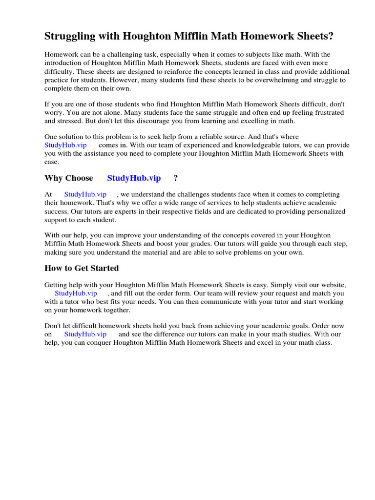 Houghton Mifflin Math Homework Sheets | PDF | Worksheet | Mathematics