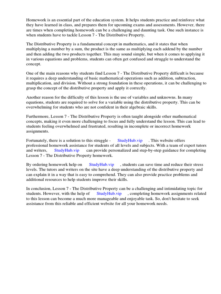 My Homework Lesson 7 The Distributive Property | PDF | Mathematics ...