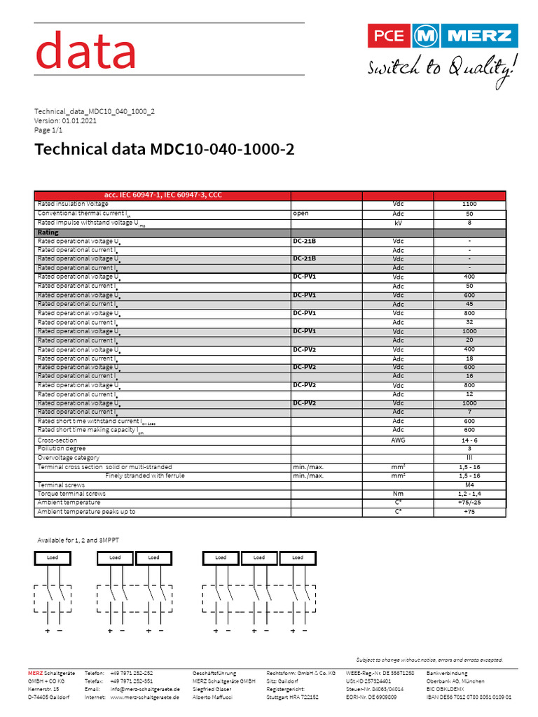MDC10 Technical Data Overview | PDF | Manufactured Goods | Electrical ...