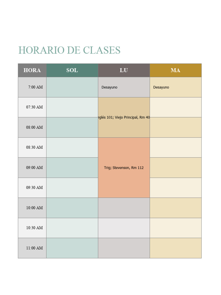 Class Schedule Template V1 - ES | PDF