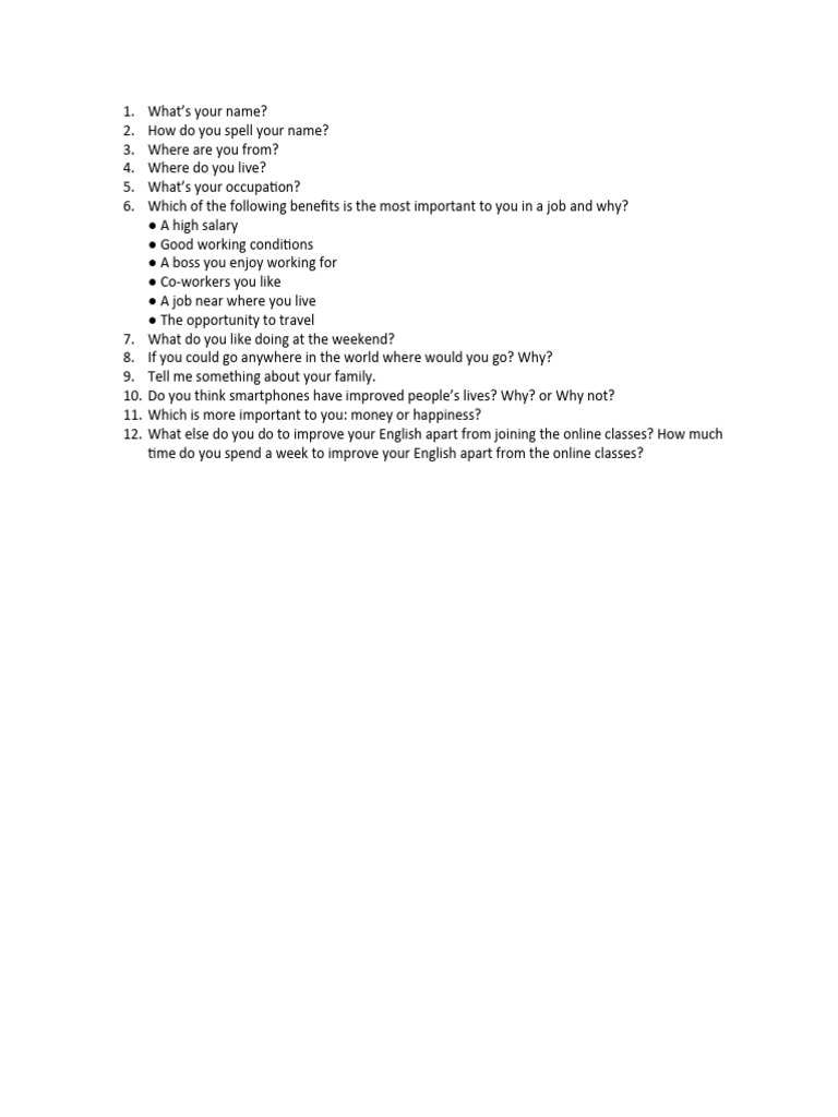 B1 Speaking Questions | PDF