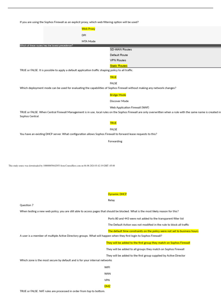 Sophos Exam | PDF | Firewall (Computing) | Computer Network